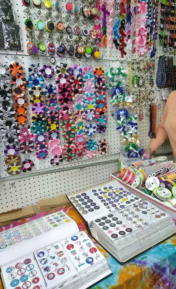 Handcrafted hair accessories bursting with color, proving that creativity and commerce make beautiful partners in this market.