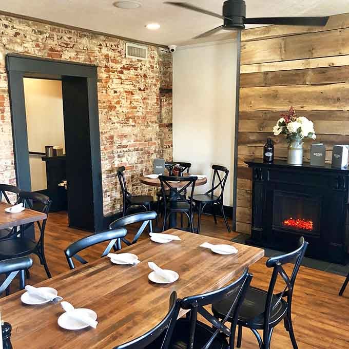 Exposed brick and cozy seating where you can settle in for the long haul of serious eating ahead.