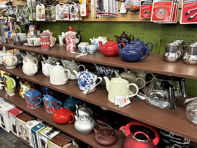 A teapot collection that would make your grandmother weep with joy and your kitchen cabinet nervous.
