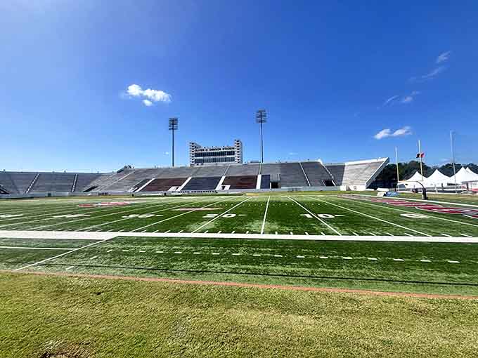 Dawson Stadium hosts college football excitement without requiring you to sell plasma for ticket prices.