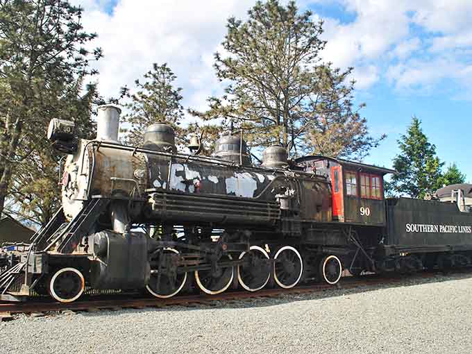 Southern Pacific Lines locomotive number 90 sits proudly on display, its weathered exterior telling stories of countless miles traveled.