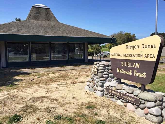 The visitor center stands ready to answer your burning questions, like "Will I ever get all this sand out?"