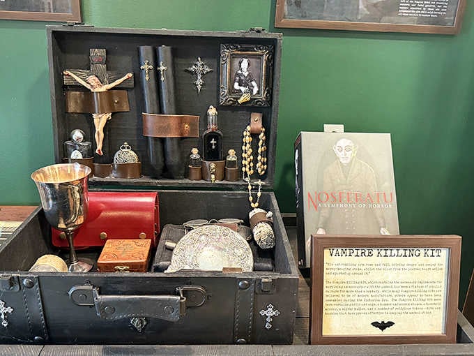 A vampire hunting kit complete with stakes and holy water, because apparently someone thought ahead.