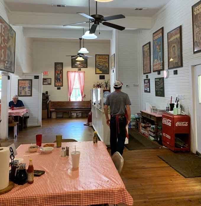The dining room's simple setup encourages the kind of leisurely eating that modern life forgot to schedule time for.
