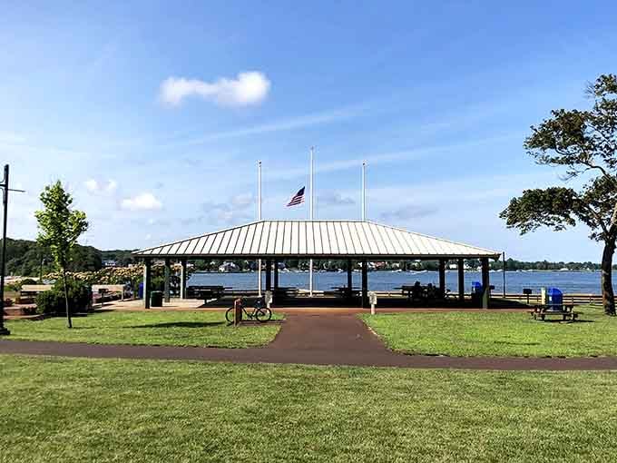 Riverfront Park offers peaceful water views perfect for contemplating life's important questions, like dinner plans.