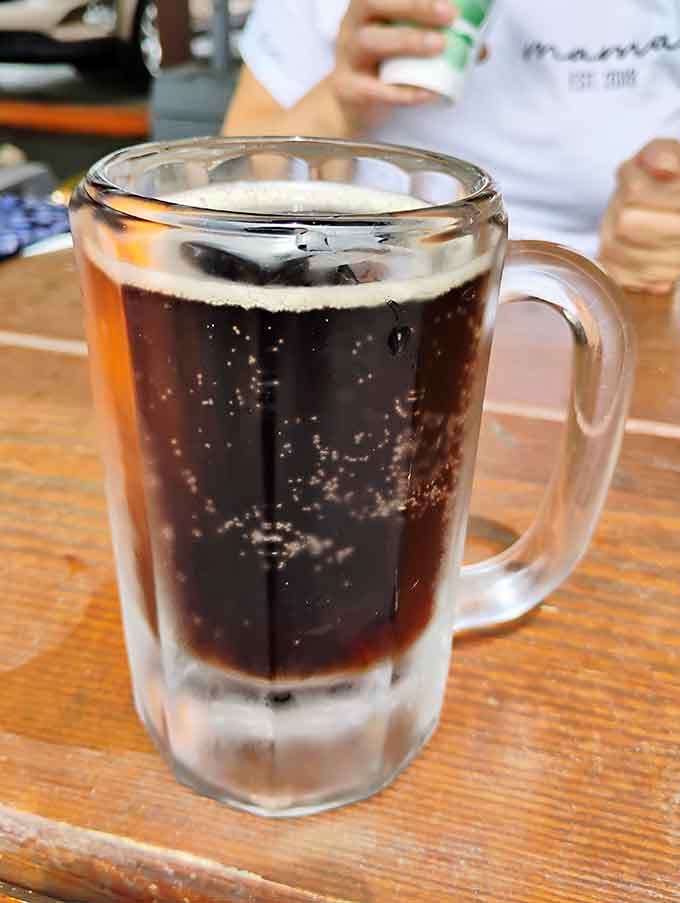 Root beer in a frosty mug is the kind of old-school touch that separates the legends from the pretenders.