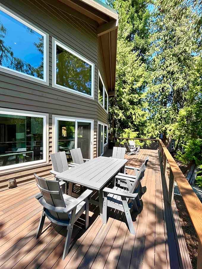 Your private deck overlooks the lake, perfect for morning coffee or evening wine, no judgment either way.