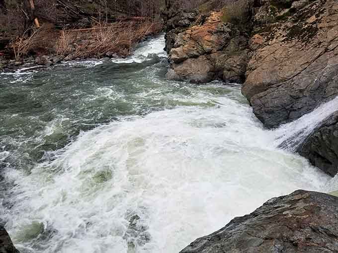 Spring runoff turns the gentle cascade into a thundering force that commands respect and inspires awe equally.