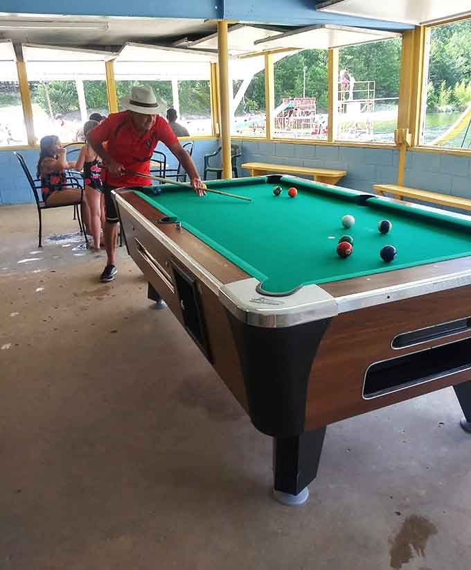 A pool table for when you need a break from the water, proving this place understands variety is essential.