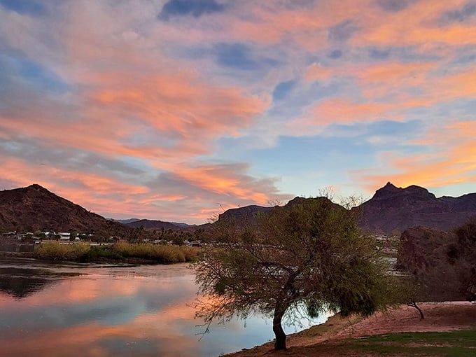 Sunset paints the sky in shades that Bob Ross would call "a happy little accident of nature."