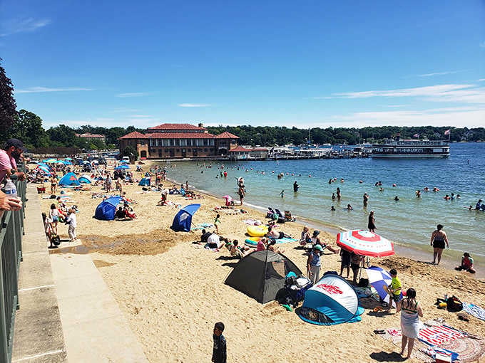 Peak summer means happy beachgoers everywhere, all living their best lake life simultaneously.