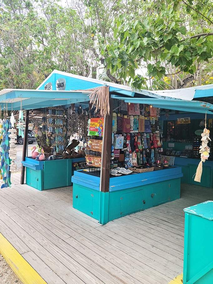 The souvenir stand bursts with turquoise charm and enough nautical treasures to outfit your entire neighborhood in Keys style.