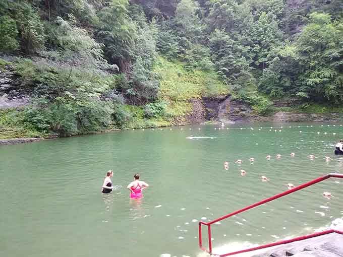 The swimming area beckons with that perfect natural pool temperature that makes chlorine seem completely unnecessary.