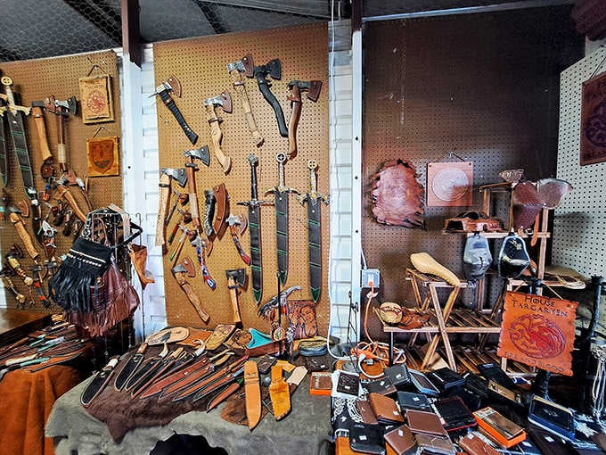 Handcrafted leather goods and tools showcase the kind of artisan work that's becoming increasingly rare to find.