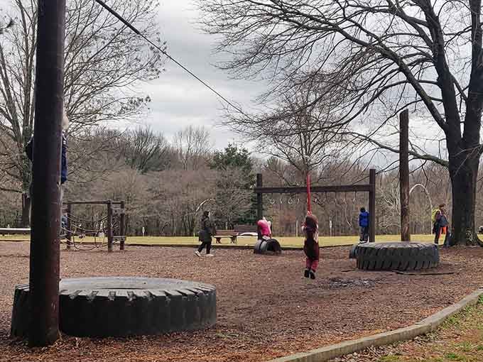 This playground keeps the kids entertained during daytime visits, saving parents everywhere from hearing "I'm bored" complaints.