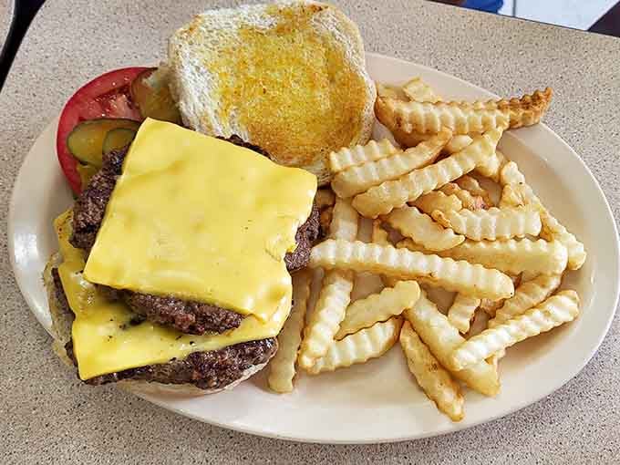 This burger stacked with cheese and waffle fries demonstrates that bigger really is better in small-town Missouri.