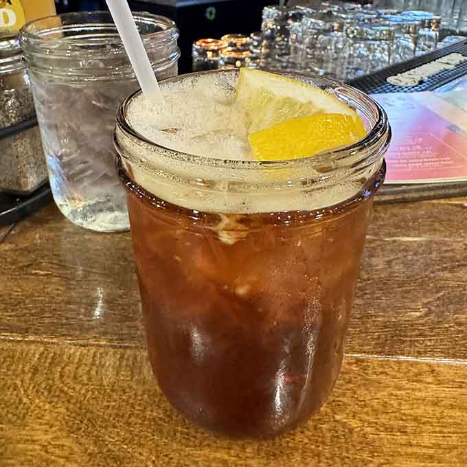 Sweet tea served in a mason jar, because some traditions are too perfect to mess with or modernize.