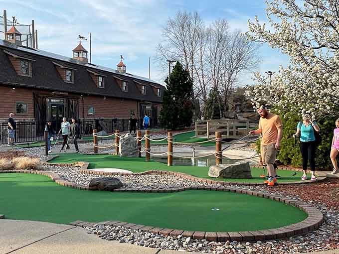 The landscaped mini golf course proves that putting doesn't require plaid pants or a country club membership to enjoy.