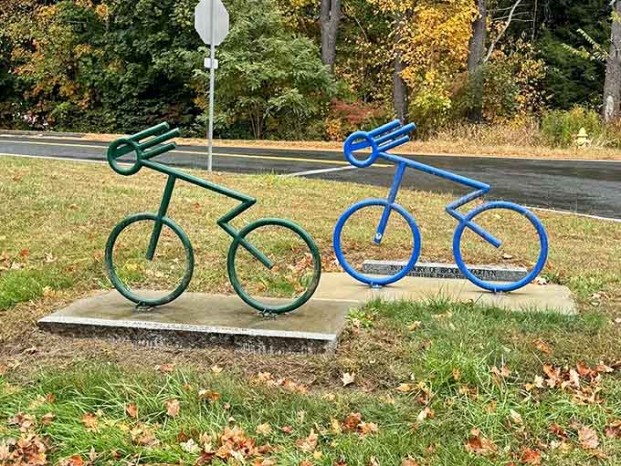 These cheerful metal cyclists never get tired, never complain, and always point you in the right direction.