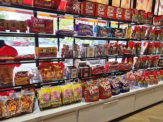 Shelves stocked with enough Dum Dums to satisfy every flavor preference and fuel several elementary school reward systems.