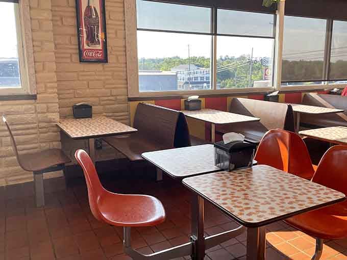 Booth seating with a view, because even comfort food tastes better when you can watch the world go by.