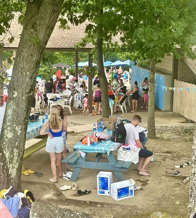 Picnic areas under mature trees provide the perfect spot to regroup, refuel, and plan your next assault.