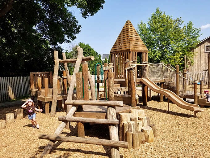 Criddle Park's creative wooden playground structure looks like something kids actually designed, which makes it perfect.