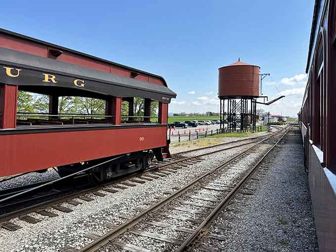 That water tower isn't decorative; it's functional equipment that keeps these magnificent machines running through the countryside.