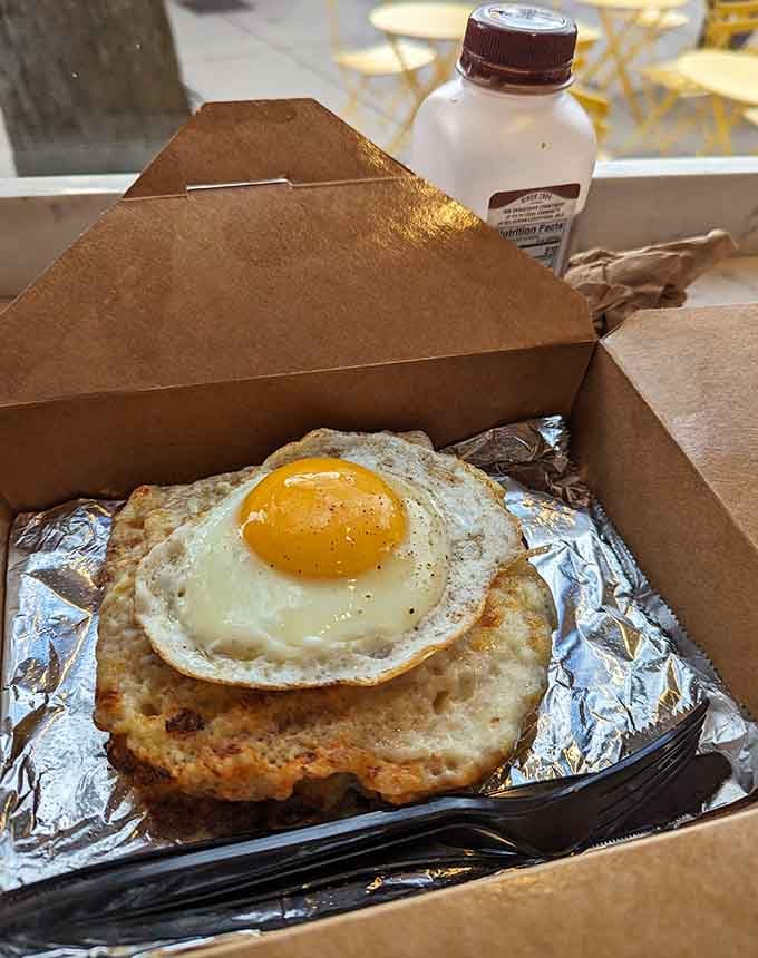 The croque madame getting the royal treatment it deserves, complete with that perfectly runny egg crown on top.