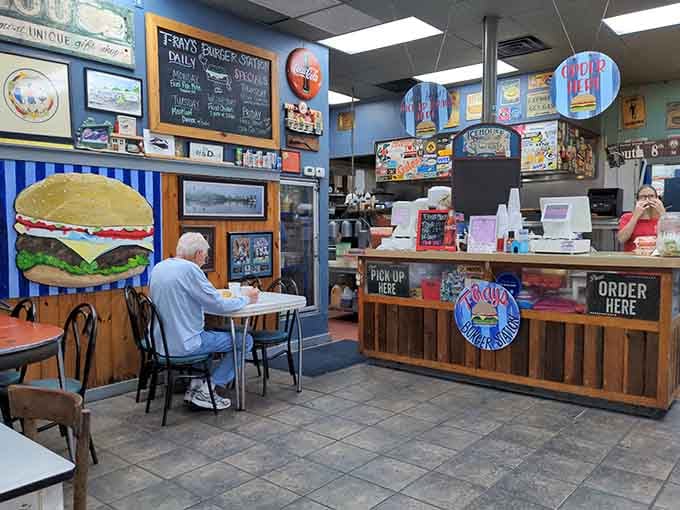 The counter area proves that organized chaos and hungry customers create the perfect recipe for breakfast and lunch magic.