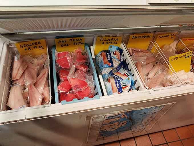 Fresh fish on ice waiting for their moment, like actors in the wings before their delicious debut performance.