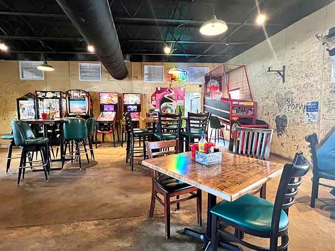 Exposed ceilings and mismatched chairs create that perfectly imperfect atmosphere where great meals happen every single day.