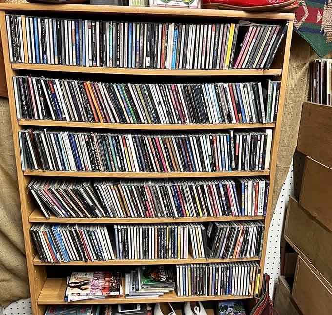 Shelves of CDs remind you that some people still appreciate physical media and actual album artwork, thank goodness.