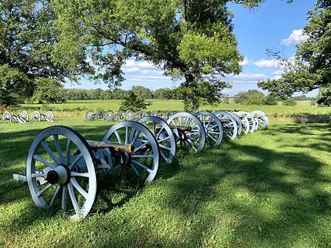 These artillery pieces lined up like soldiers at attention remind us that freedom required more than words.