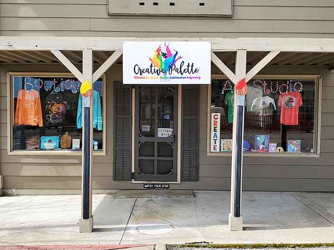 Creative Palette's cheerful storefront bursts with color and possibility, inviting you to discover handmade treasures and local artistry inside.