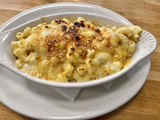 Mac and cheese with that golden, slightly crispy top is comfort food at its finest and most photogenic.