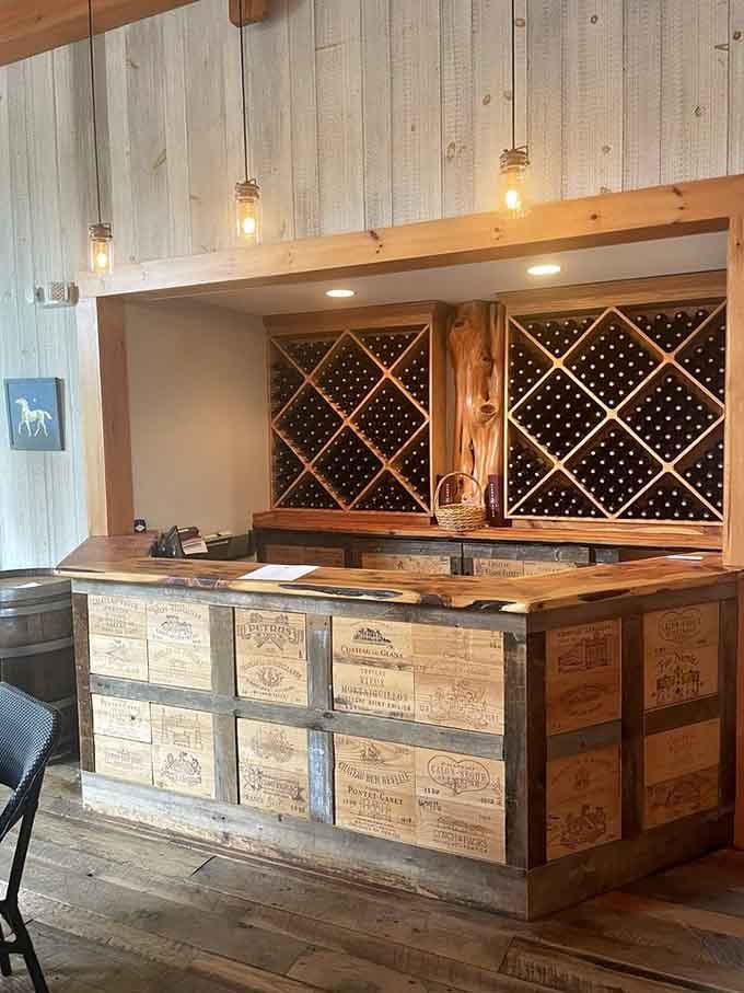 The tasting bar built from wine crates, because why be boring when you can be brilliant?