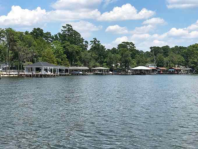 Charming gazebos dotting the shoreline offer shade and Southern hospitality in equal, generous measure.