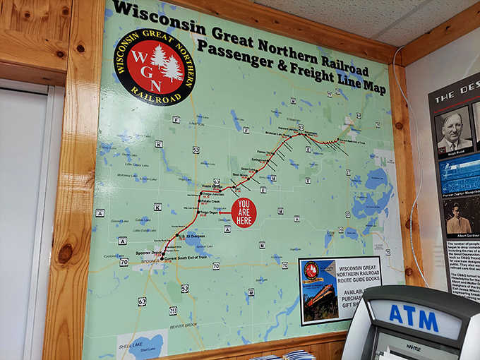 That route map shows you're not just taking a train ride; you're exploring Wisconsin's beautiful lake country by rail.