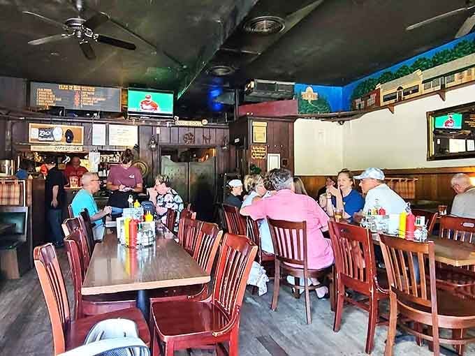 The buzz of conversation and clinking plates creates the soundtrack of a beloved neighborhood gathering spot.