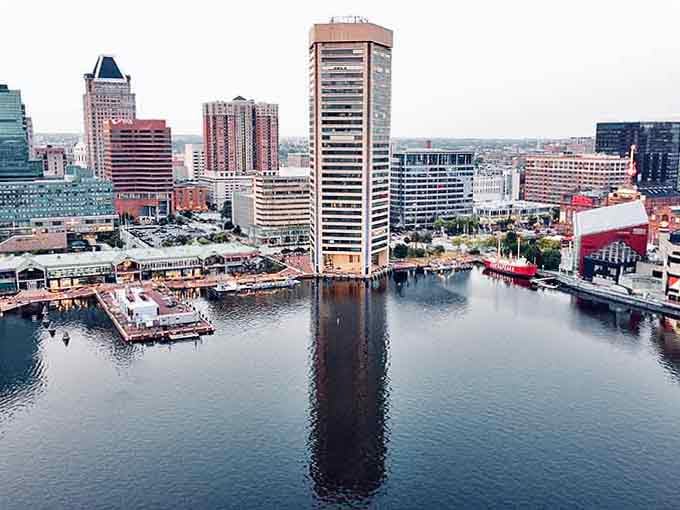 City towers reflect in the harbor like a mirror showing off Baltimore's best side to anyone who looks.