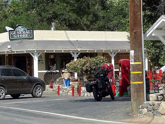 Classic general store vibes radiate from this charming building where vintage gas pumps add authentic roadside Americana flair.