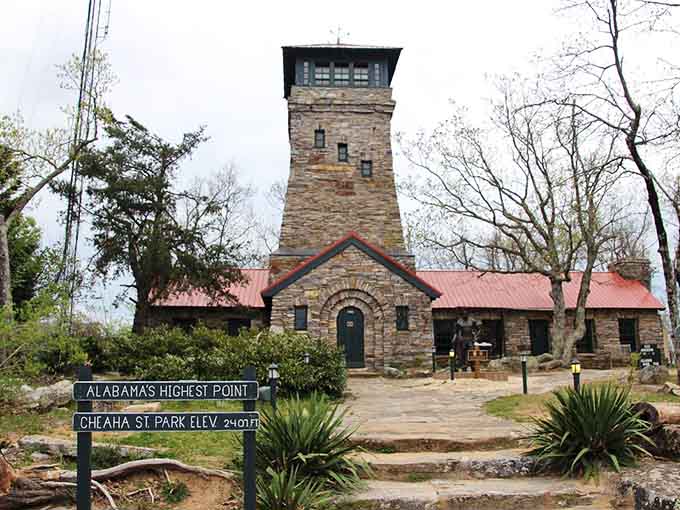 Stone towers mark Alabama's highest point, where views stretch forever and the air tastes crisp and clean.
