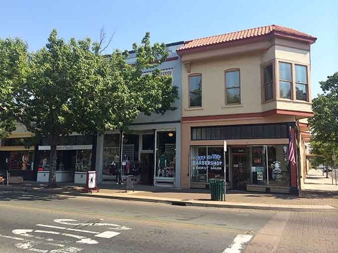 Corner building architecture showcases the Gold Rush era charm that makes this town genuinely special.