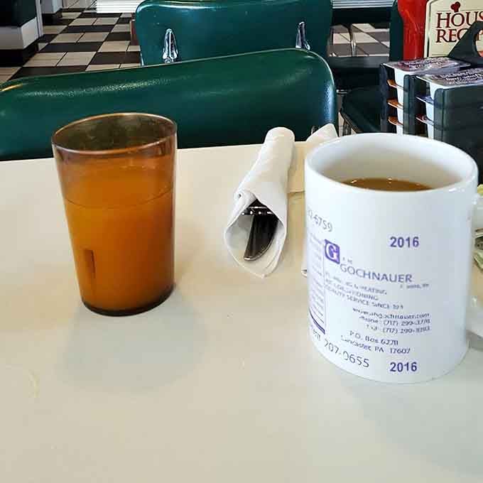 Hot coffee and iced tea waiting patiently in their respective vessels, ready to fuel morning conversations and cure sleepiness.