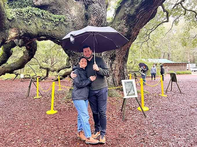 Nothing says romance quite like standing beneath centuries of natural history together under an umbrella.