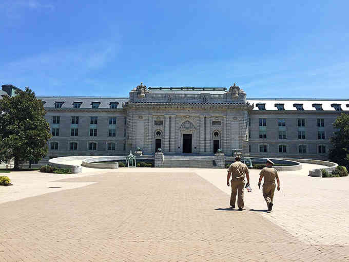 Bancroft Hall's classical grandeur, where future naval officers learn that symmetry and discipline go hand in hand.
