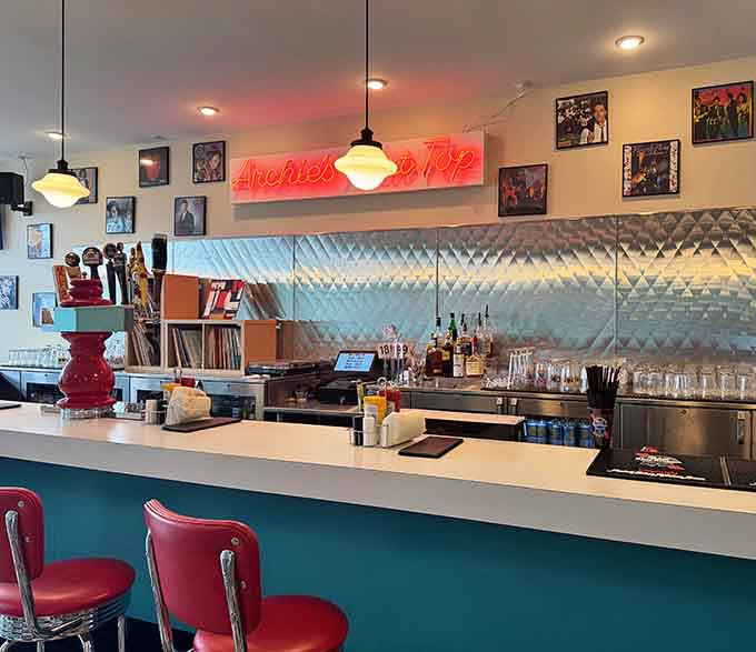 Counter seating with a view of the action, where watching your burger get made is half the fun.