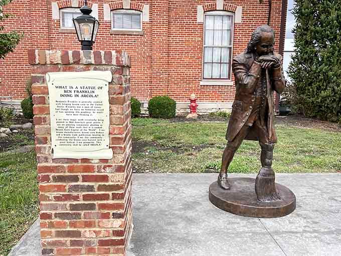 Ben Franklin looks right at home in Arcola, probably contemplating the wisdom of small-town living and excellent pie.