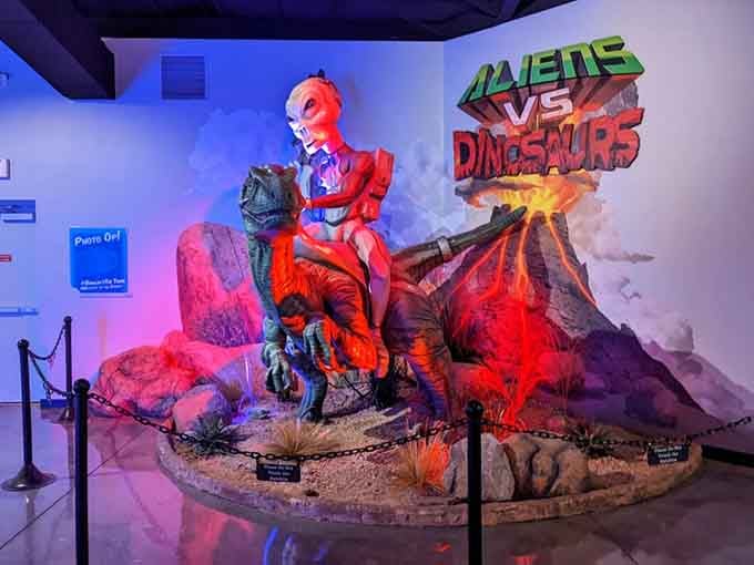 Aliens versus dinosaurs? Sure, why not&mdash;this place doesn't do anything halfway, and we're absolutely here for it.